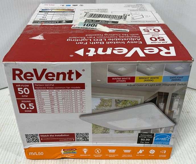 Revent bathroom exhaust fan with adjustable LED light, 5- CFM fan, no ...