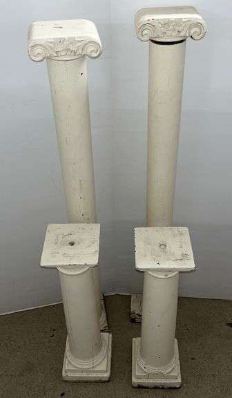 (4) Small pillars, include: 2- 43"H, 2- 23 1/2"H x 4"Dia, older wooden ...