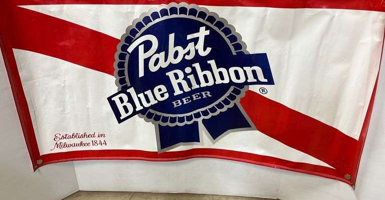 Older Pabst Blue ribbon banner, 3' x 6', good, some wear - Albrecht ...