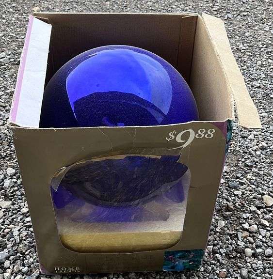 Peari blue gazing ball with stand, 27"H - Albrecht Auction Service