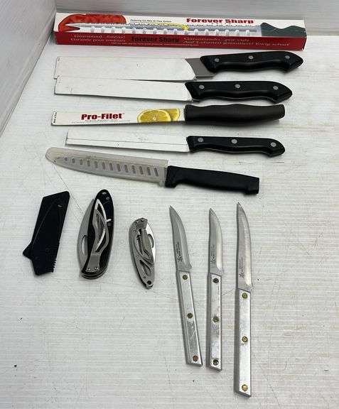 Knives, include: Sheffield, UAW 699 Saginaw, Forever Sharp, Koch Messer ...