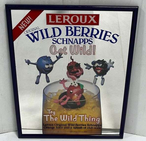Older Leroux original wild berries Schnapps "Get Wild!" mirror, 21"H x ...