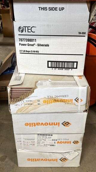 (4) Boxes of tile and grout, 12" x 12", 15 tiles per box, NIB ...