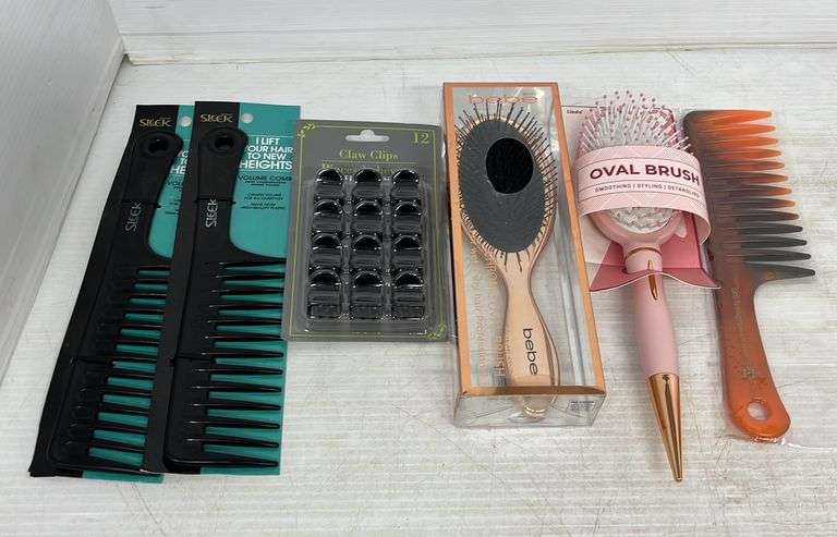 Brushes and combs, includes: (1) Bebe chrome brush, (1) Lindo oval ...