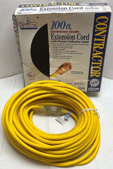 Contractor grade extension cord, 12 gauge, 100', new - Albrecht Auction ...
