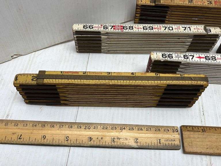 (9) Wood rulers, include: 8- Lufkin, and 1- Craftsman, good, usable ...