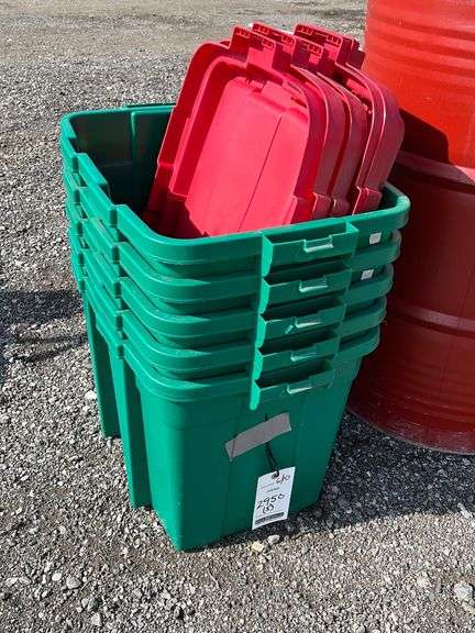 (5) Totes with lids, 24" x 15" x 16 1/2" - Albrecht Auction Service