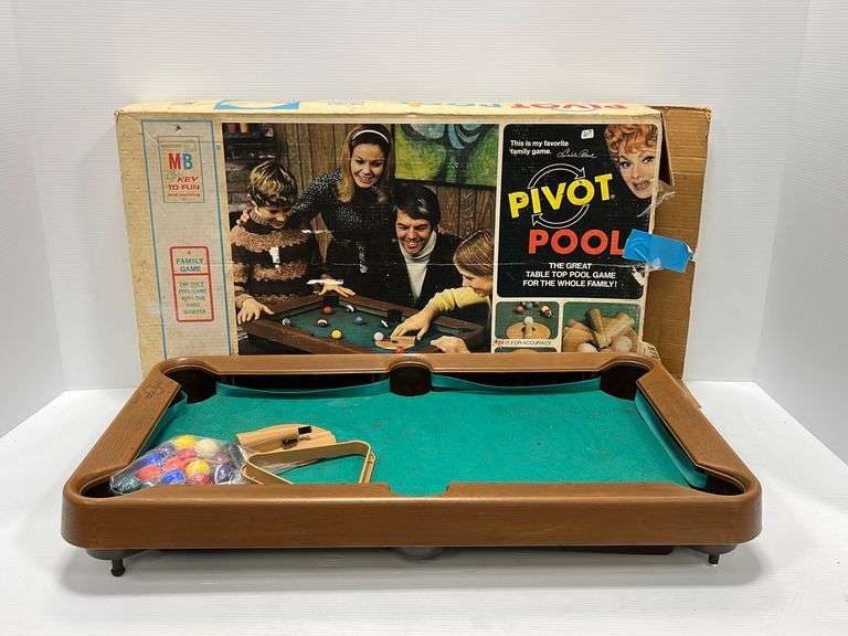 Table top pivot pool game, all balls and sticks included, box- 19 1/2"D ...