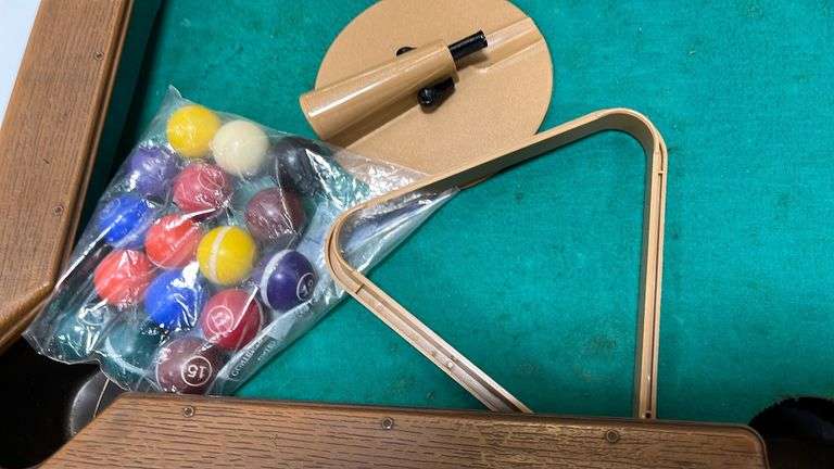 Table top pivot pool game, all balls and sticks included, box- 19 1/2"D ...