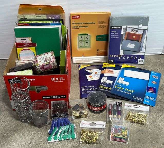 Large variety of office/school items, includes: Sheet protectors ...