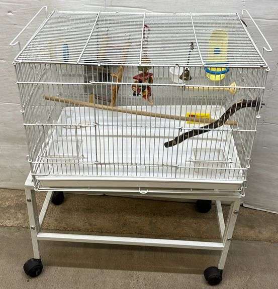 Bird cage on portable stand on wheels, cage- 2'W x 17"D x 16"H, cage ...