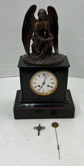 Antique French figural marble clock with bronze allegorical angel ...