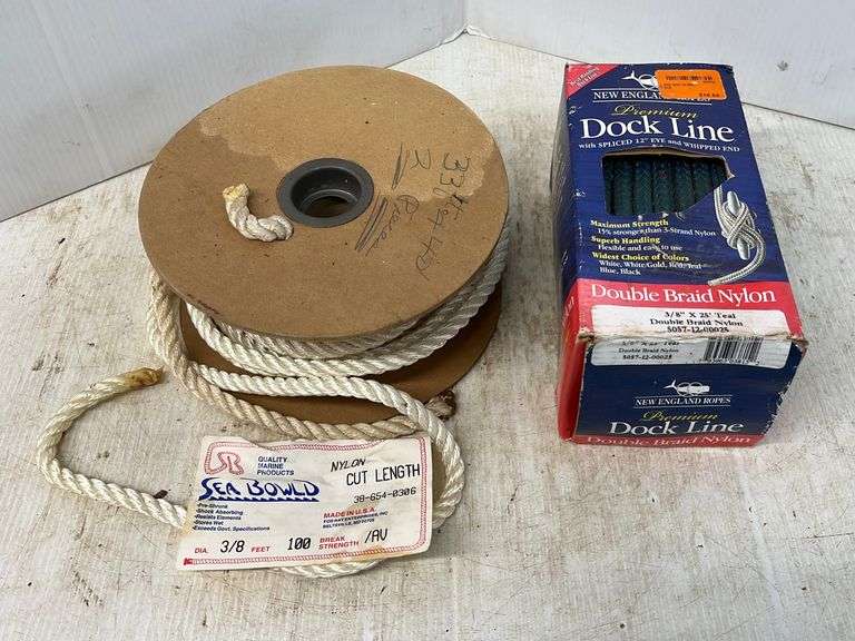 (2) Ropes, box with 3/8" x 25', teal and nylon anchor rope, new ...