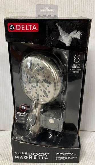 Delta Sure Dock magnetic hand-held shower in brushed nickel finish, six ...
