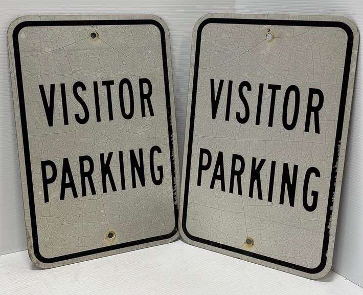 (2) Visitor Parking Signs, 12" x 18", have wear - Albrecht Auction Service