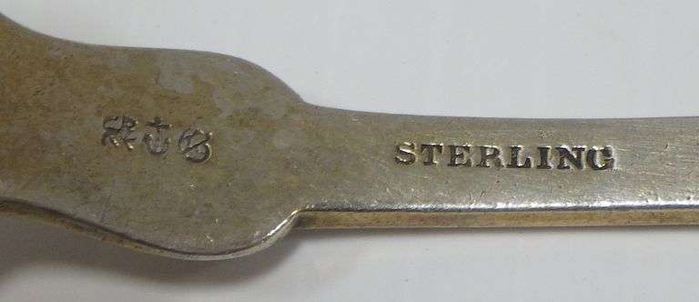 (8) Sterling spoons and a fork, all marked sterling, souvenir spoons ...