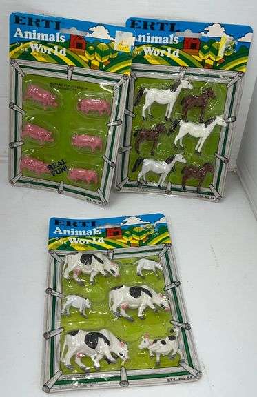 (3) Packages of older ERTL "Animals of the World" No. 54-Cows, and No ...