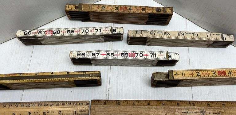 (9) Wood rulers, include: 8- Lufkin, and 1- Craftsman, good, usable ...