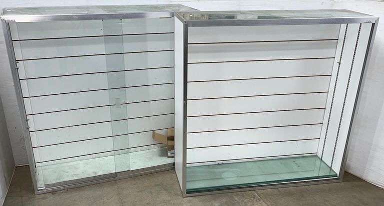 (2) Glass display cases, 46"W x 14 1/2"D x 45 1/2"H, one- has sliding ...