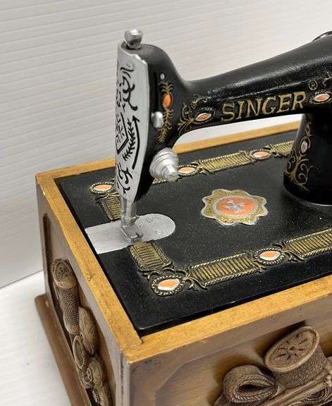 Older mini-Singer sewing machine with wooden storage box, comes with ...