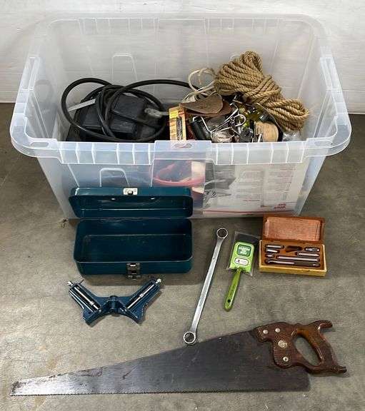 Large tote- 26"L x 16"W x 14"H, over 1/2 full with tools, include ...