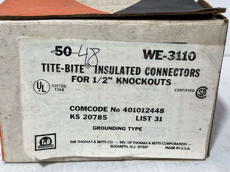 Tite bite insulated connectors, 1/2" knockouts, new - Albrecht Auction ...