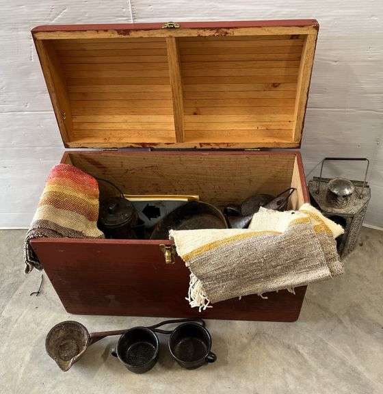 Wood camping box, includes: Cookware, (2) Poles, (3) Plates, (2) Cups ...