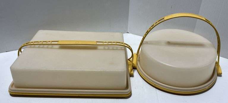 Older Tupperware dessert carriers, harvest gold, includes: Pie-keeper ...