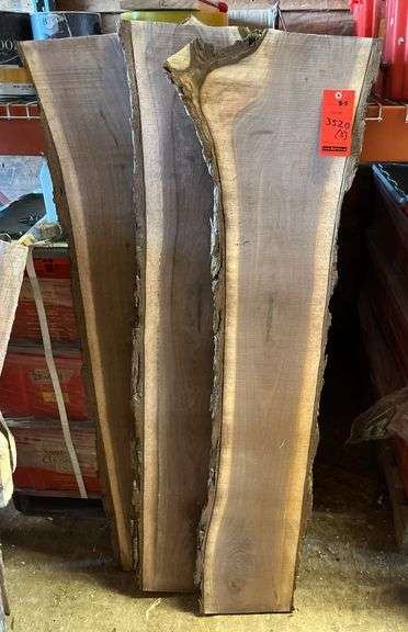 (3) Black walnut pieces, live edge, rough sawn, includes: One- 12" to ...