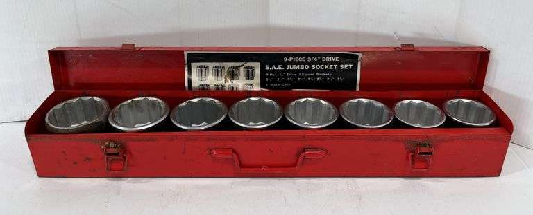 9-Piece 3/4" drive, S.A.E. jumbo socket set, includes: 2 1/2, 2 7/16, 2 ...