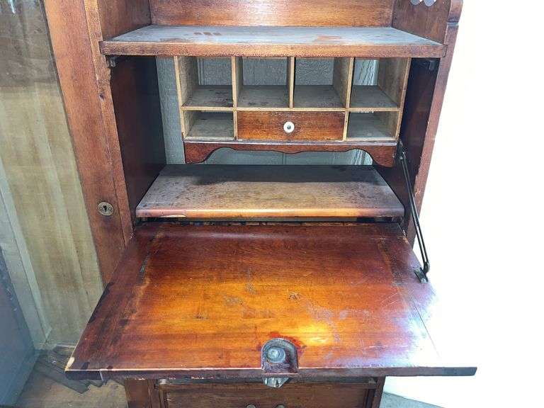 Antique side by side secretary hutch, glass and glass pulls are intact ...