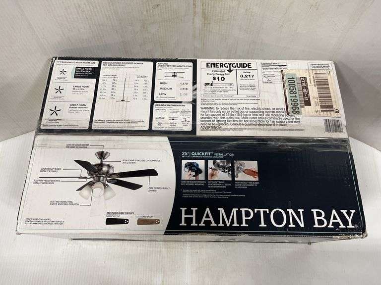 Hampton Bay Riley 44" ceiling fan, brushed nickel finish, with remote ...