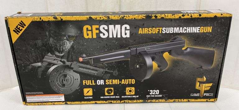 GFSMG Airsoft/BB submachine gun, 320' per second, 800-round drum mag ...