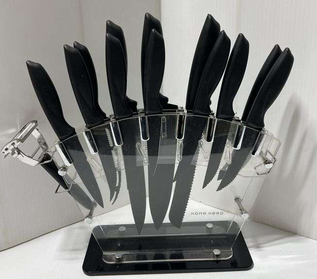 Home Hero kitchen knives with acrylic stand, stainless, 13 1/2"H x 14"W ...
