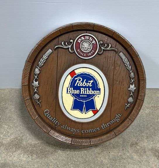 "Pabst Blue Ribbon" barrel wall display, plastic, 16"Dia - Albrecht ...