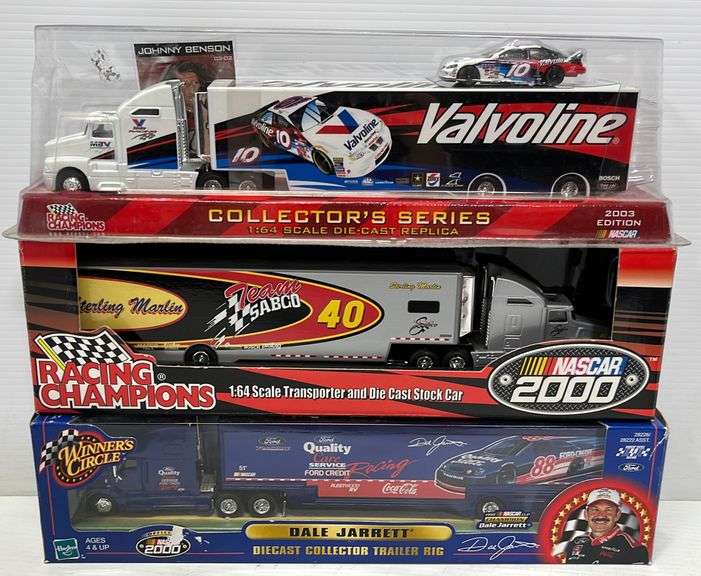 (3) Nascar transporters, include: Dale Jarrett diecast trailer rig ...