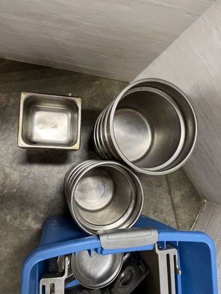Stainless commercial pans for prep tables, up to 9"H, used, good - Albrecht Auction Service