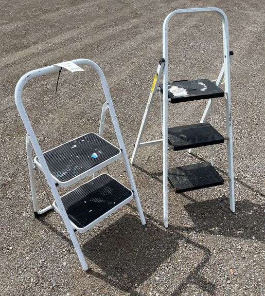(2) Folding metal step stools, includes: 3-Step, 16"W x 44"H, and 2 ...