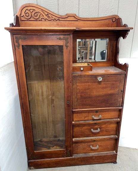 Antique side by side secretary hutch, glass and glass pulls are intact ...
