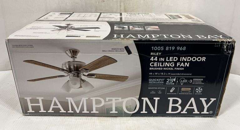 Hampton Bay Riley 44" ceiling fan, brushed nickel finish, with remote ...