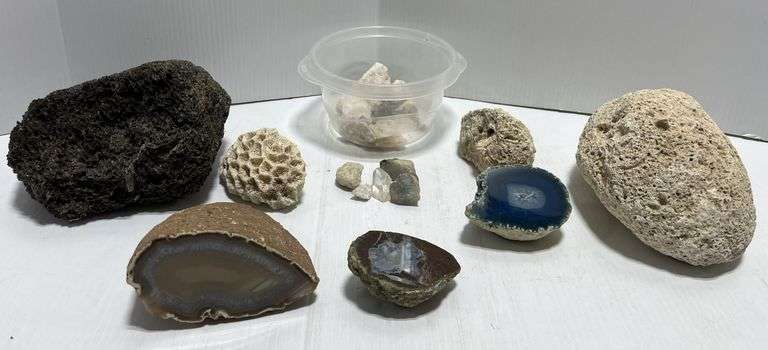 Large universal fossils, crystals, and geodes, up to approx. 6 1/2"L ...