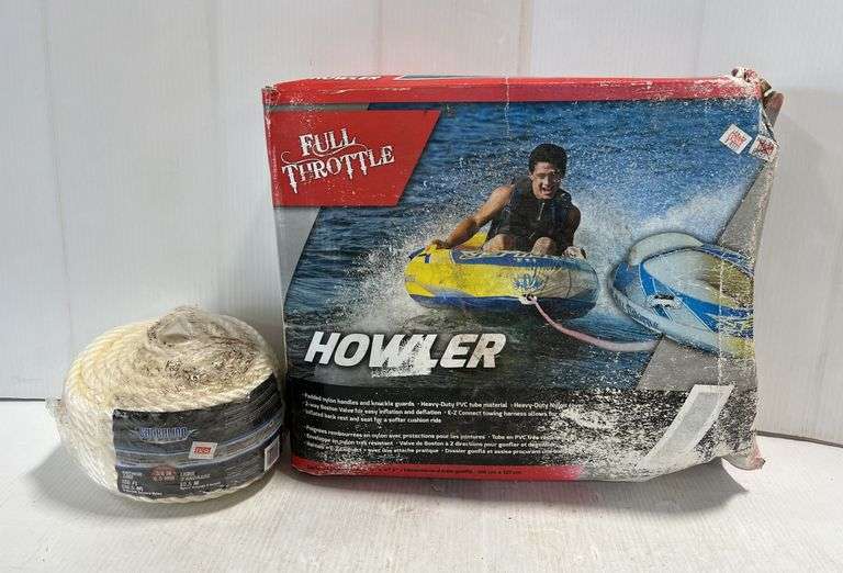 Inflatable tow raft with rope, raft- 61" x 47", rope- 100'L, never used ...