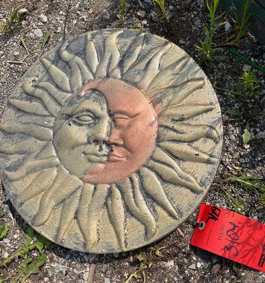 Concrete sun statue, 16"L x 16"W x 1 1/2"H - Albrecht Auction Service