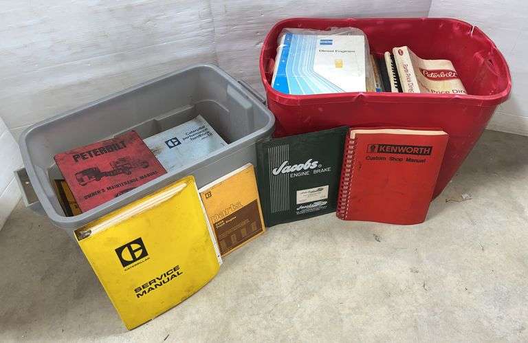 (2) Large totes of older trucking manuals and catalogues, includes ...