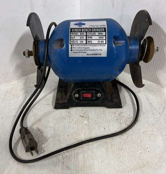 Old grindstone 6" bench grinder with 3/4 HP motor, grindstone- 17"Dia x ...