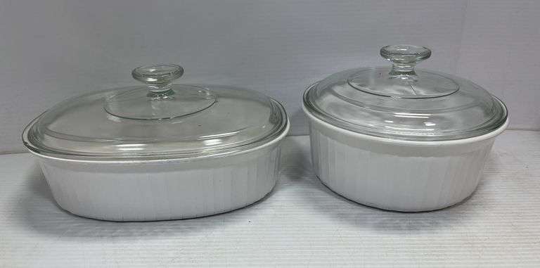 Corning Ware 3.4-Liter round bowl with lid, perfect; Corning Ware 5.1 ...