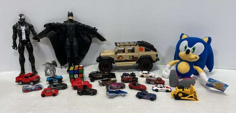 Collectible action figures and toys, include: Batman, Sonic, Jurassic ...
