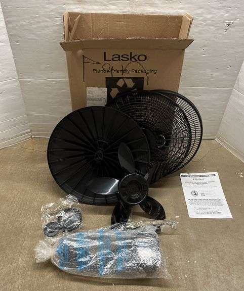Lasko black oscillating pedestal fan, 18", NIB - Albrecht Auction Service