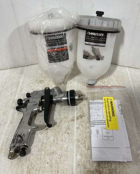 Husky HVLP spray gun, gravity fed cones with new paint container, used ...