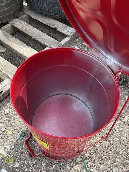 Just Rite oil and rag container, 15" x 18" - Albrecht Auction Service